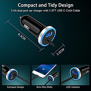USB C Pixel 7 Car Charger,Fast Android Auto Phone Car Plug for Google Pixel 7 Pro 6a 6 Pro,5a 5 4XL,Cigarette Lighter Adapter Type C Coiled Cable 3FT for Samsung Galaxy S23 A13 5G,A53,A32 S22Ultra,S21