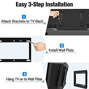 Mounting Dream Ultra Slim TV Wall Mount TV Bracket for Most 17-42 Inch Flat Screen LED, LCD TV, Fixed TV Mount for VESA 50X50 to 200x200mm, 66 lbs, 8”/Single Stud, Flush Low Profile Wall Mount MD2351