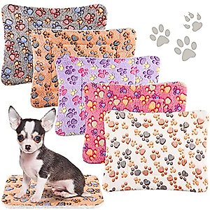 5 Pcs Guinea Pig Bed Mat Cute Cats Paw Print Blanket Bed for Small Animal Winter Soft Plush Bunny Dog Cat Bed Thickened Washable Reversible Fleece Crate Bed Mat Hamster Bedding (13 x 18.5 Inch)