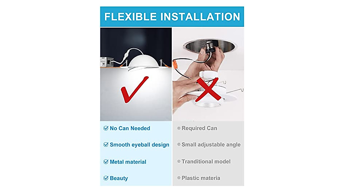 6Pack 𝗠𝗲𝘁𝗮𝗹 LED Downlight and Gimbal Recessed Lighting 6 inch ...