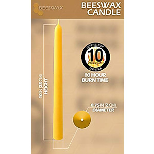 Hyoola 10" Beeswax Taper Candles - 10 Hour Burn Time - Yellow Beeswax Candles - 4 Pack