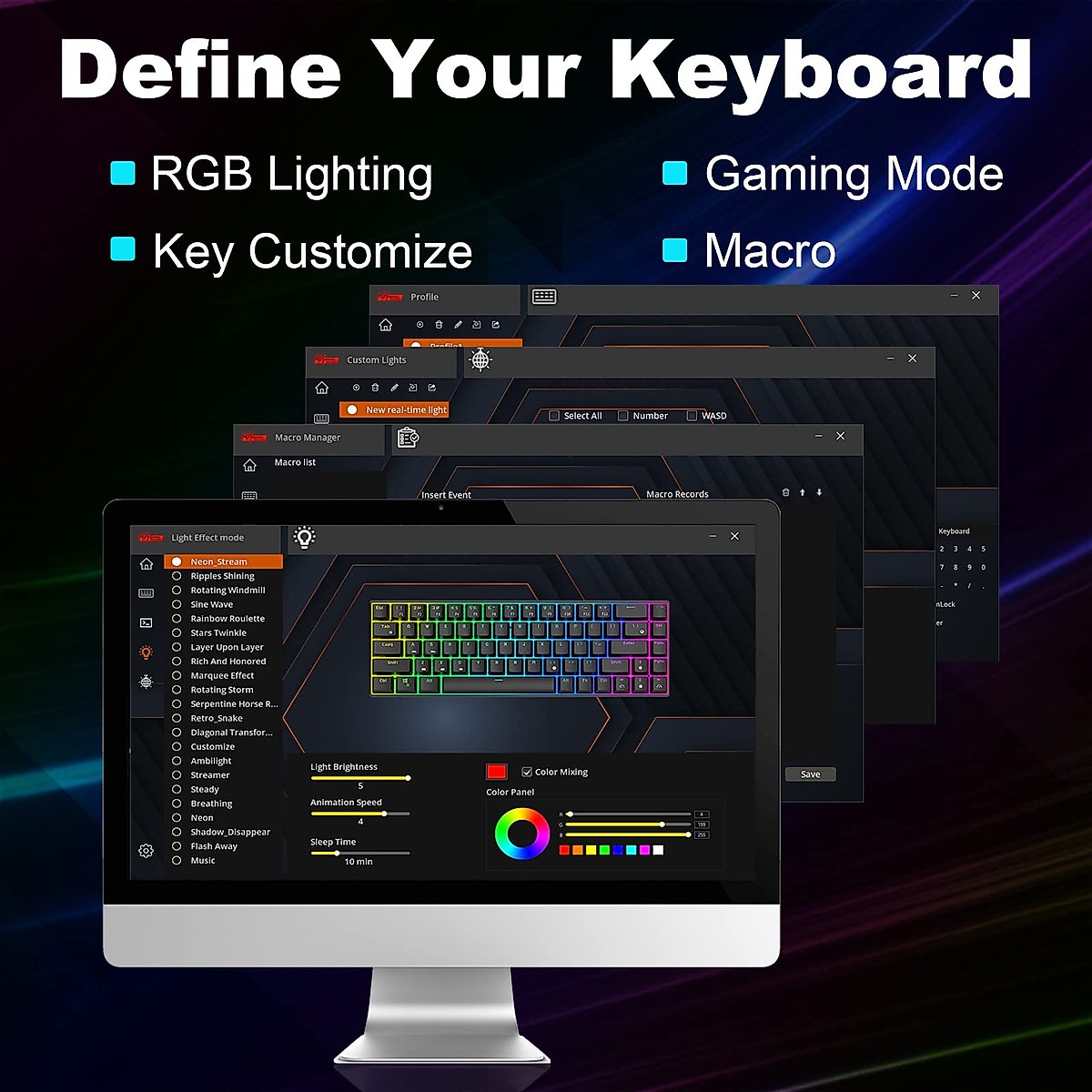 RK ROYAL KLUDGE RK68 (RK855) 65% Mechanical Gaming Keyboard, RGB Backlit Ultra-Compact 60% Layout 68 Keys Wired Keyboard, Hot Swappable Keyboard with Stand-Alone Arrow/Control Keys, Red Switch, Black