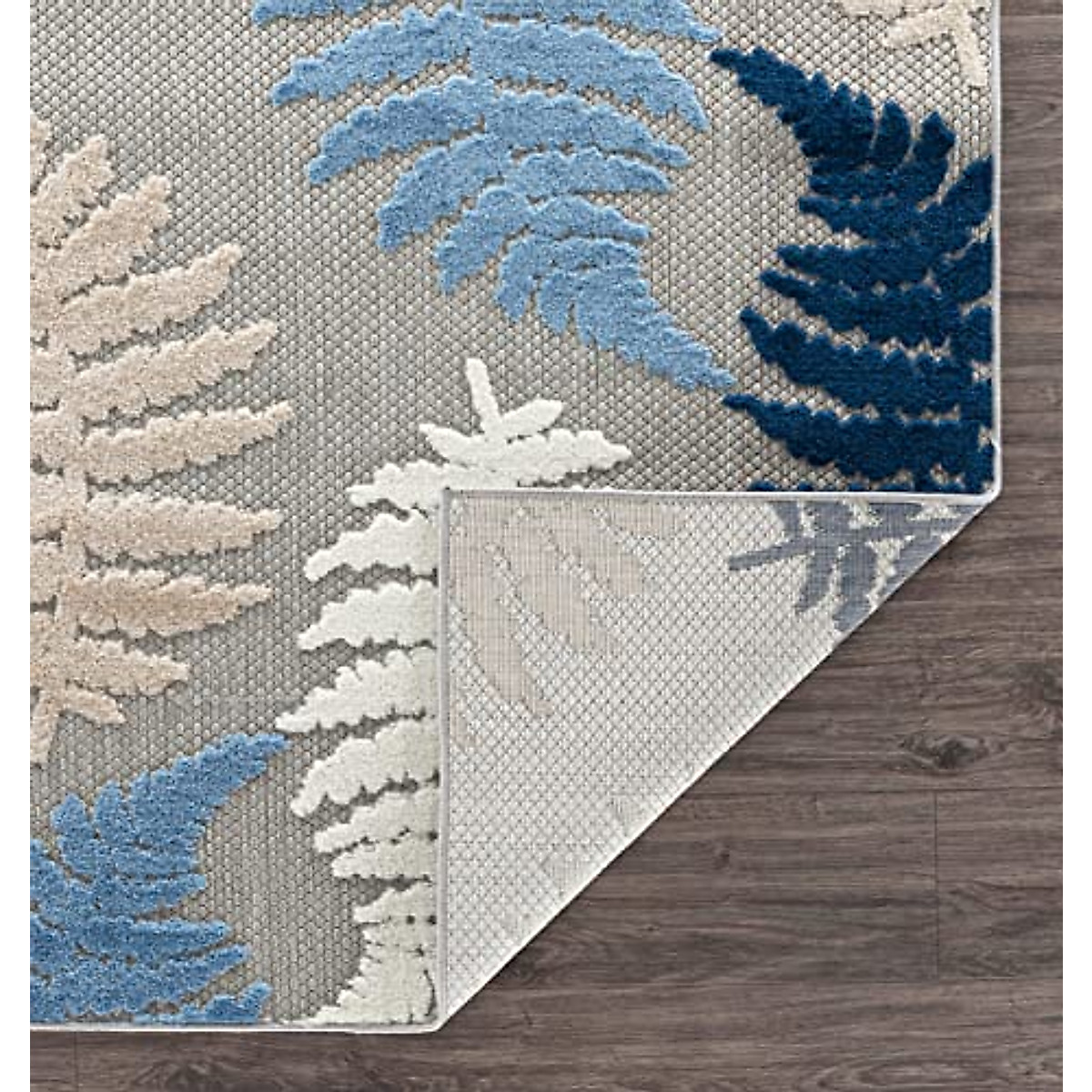 Rugshop Seville Floral Leaves Non-Shedding Patio Deck Backyard Indoor/Outdoor Area Rug 5' x 7' Blue