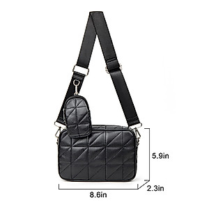 AOCINA Small Coin Purse Crossbody Bags with Coin Pouch for Women Soft Leather Quilted Hobo Purses 2 Size Bags(Black)