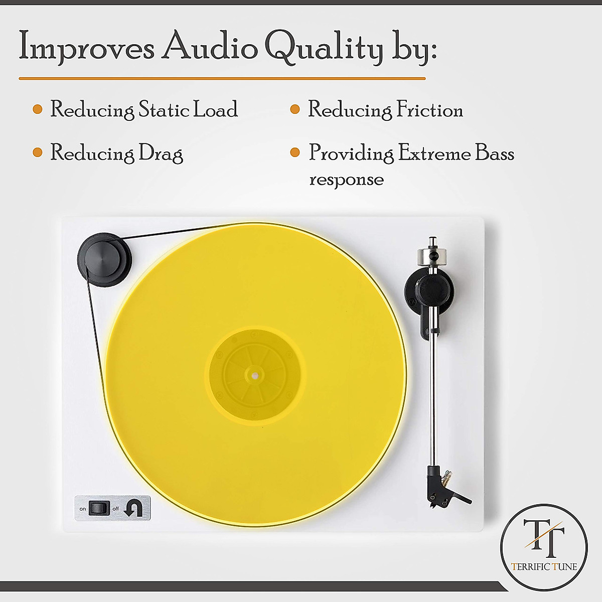 Terrific Tune-Acrylic Turntable Slipmat for Vinyl LP Record Players - Transparent Platter Mat - Anti-static and Dust Proof - Reduce Noise & Improve Sound Quality (Yellow)