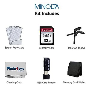 Minolta MN53 Digital Camera (Red) + 32GB SD Memory Card + Tri-fold Memory Card Wallet + Table Tripod Hand Grip + Hi-Speed SD USB Card Reader