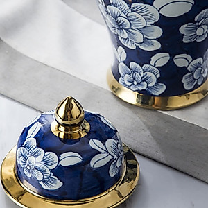 Hand Painted Blue and White Porcelain Ginger Jar Ceramic Vase, Chinese Style Living Room Home Decoration, Temple jar with Gilt Edge (Size : Small)