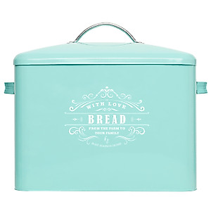 Extra Large Teal Farmhouse Bread Box for Kitchen Countertop - Breadbox Holder Fits 2+ Loaves - Bread Storage Container Bin - Rustic Bread Keeper Vintage Metal Kitchen Decor for Counter(Bread Box)