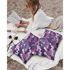 Funnywall88 Waterproof Throw Pillow Covers Set of 2 Camouflage Netting Camo Purple Couch Pillow Cases Outdoor Sofa Cushion Cover Home Decor for Bed Living Room, 20" x 12"