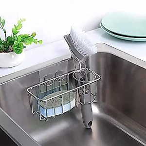 Adhesive Kitchen Sink Caddy, Sponge Holder Sink Organizer With Suction Tape Stainless Steel Rustproof Sponge Holder For Kitchen Sink Dish Scrub Holder Organizer Sponge Caddy Holder – Silver