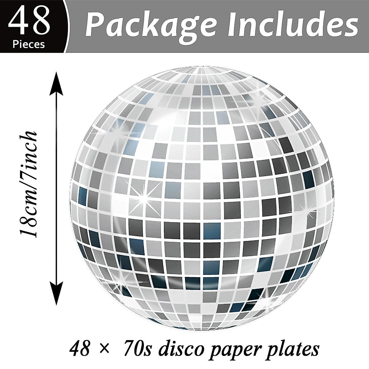 48 Pieces 7in 70s Disco Party Paper Plates for 70’s Party Supplies Gray and Blue Disco Ball Theme Dessert Plates for Birthday Baby Shower Boogie 1970s Disco Music 90s Bachelorette Party Decorations