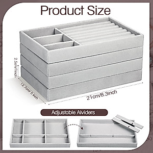 Kenning 16 Pcs Stackable Jewelry Trays Organizer Set for Drawer 8.3x5x1 Small Velvet Jewelry Drawer Insert Storage Holder Closet Dresser Box Divider Ring Earring Display Wedding Gift for Women Girl