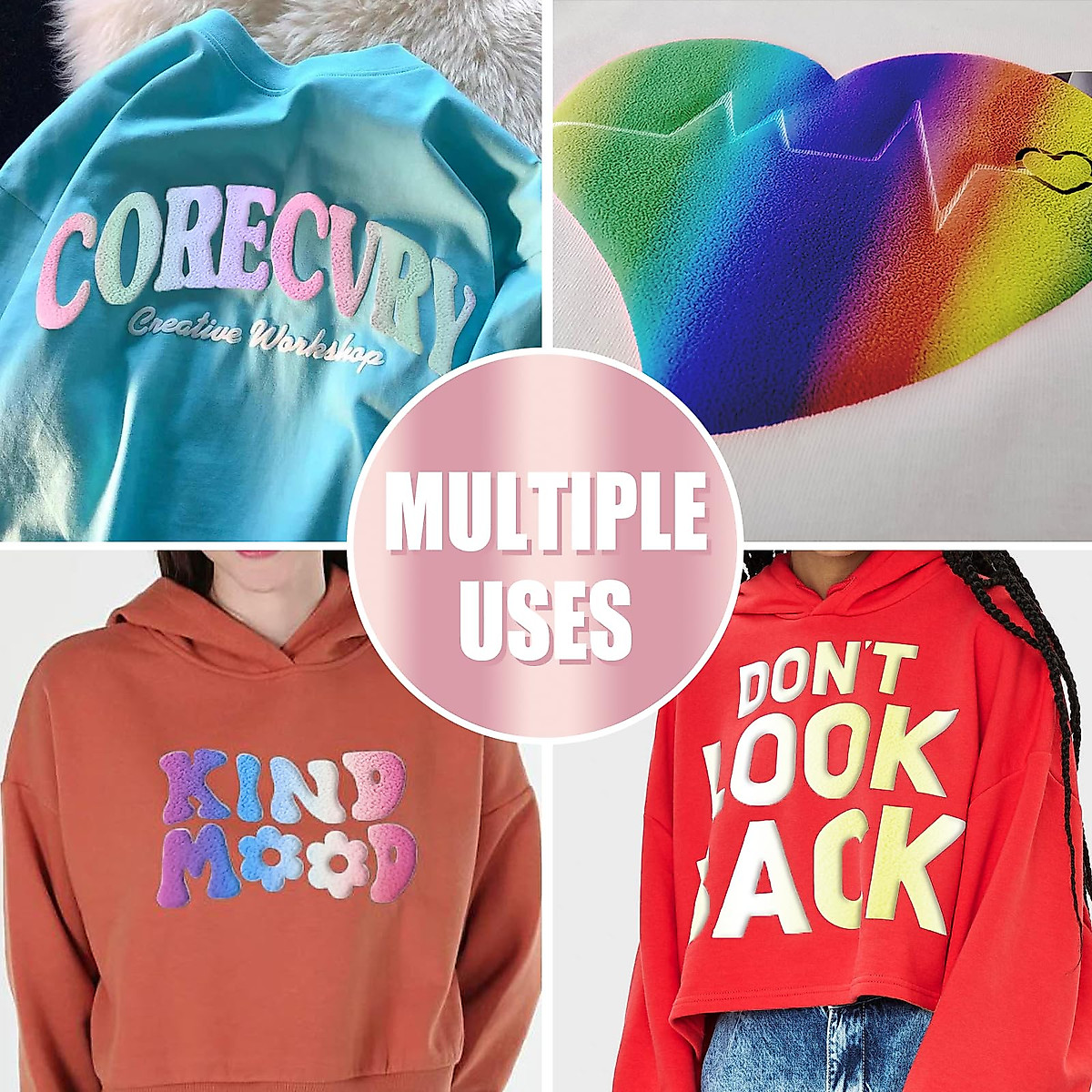 Puff Vinyl Heat Transfer 3D - Puff HTV Vinyl Gradient Colour 8 Sheets 12"x 10" Puff Heat Transfer Vinyl for T-Shirt Clothes Compatible with Cricut Air or Maker (Gradient Colour)