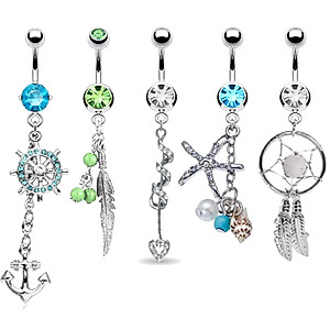 BodyJ4You 65 Belly Button Rings Dangle Barbells Aftercare Saline Cleanser Spray 14G Multicolor Acrylic Stainless Steel CZ Navel Women Girl Teen Body Bar Jewelry Gift Set