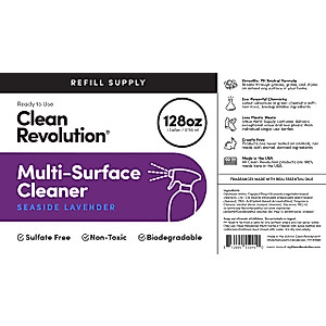 Clean Revolution Multi Surface Cleaner Refill Supply, Non-Toxic, Eco-Friendly & Plant-Based, Ready to Use, Seaside Lavender, 128 Fl Oz (1 Gallon)