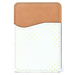DistinctInk Adhesive Phone Wallet / Card Holder – Universal Vegan Leather Credit Card ID Adhesive Sleeve, Travel Light with Essential Items - Teal & Gold Polka Dot Pattern