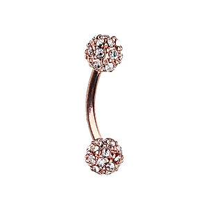 Rose Gold Pave Diamond Full Dome Cluster Curved Barbell Eyebrow Ring (16 GA, Length: 8mm, Ball: 4mm, Clear)