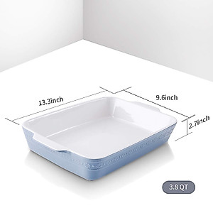 KOOV Individual Lasagne Pan Deep, Rectangular 9x13 Baking Dish, Ceramic Baking Dish, Bakeware for Tapas, Roasting, Casserole Dish for Oven, (Haze Blue)