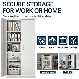 GangMei 72 Inch Tall Metal Lockable Storage Cabinet with 4 Adjustable Shelves, Garage Storage Cabinet for Warehouse, Garage, Home, Office,Kitchen, Assemble Required