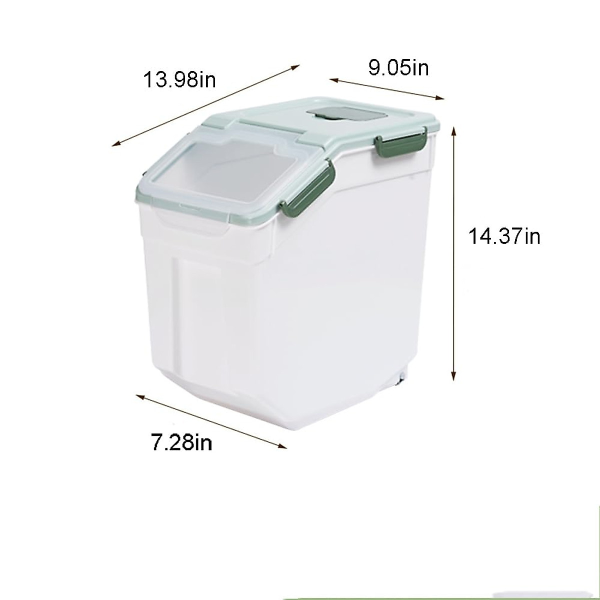 Begino Large Flour Storage Container Bin 25lb, Airtight Rice Storage Containers with Wheels Seal Locking Lid, BPA Free with Measuring Cup&Scoop for Flour, Rice, Grain(Green)