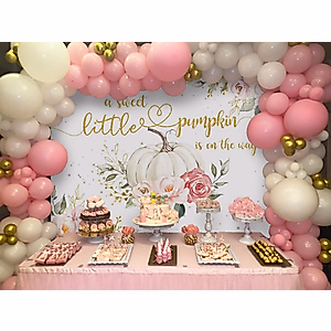 Avezano Pumpkin Baby Shower Backdrop 8x6ft Pink Floral Fall Pumpkin Baby Shower Party Decorations Banner Autumn Little Pumpkin is on The Way Background Photoshoot Booth Studio Props