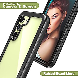 Galaxy S23 Case with Tempered Glass Screen Protector,IDweel Hybrid 2 in 1 Shockproof Slim Fit Transparent Heavy Duty Protection Shock Resistant Hybrid TPU Bumper Cover,Black Bumper/Clear