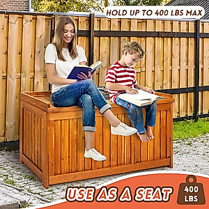 pnochoo 65 Gallon Solid Wood Deck Box, Garden Backyard Storage Bench, Waterproof Outdoor Storage Container for Patio Furniture Cushions Pool Supplies,Toys,Garden Tool,Sports Equipment