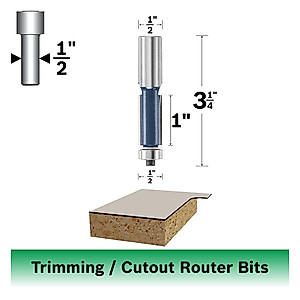 Bosch 85441M 1/2 In. x 1 In. Carbide Tipped 2-Flute Flush Trim Bit