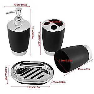 Black Bathroom Accessories Set Bathroom Accessory Set, Plastic Bathroom Décor Set 4-Piece Bathroom Accessories Toothbrush Holder Set Including Soap Dispenser Toothbrush Holder Tumbler Soap Dishes for