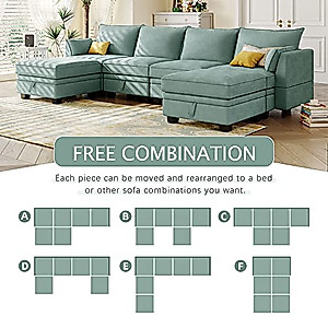 115" Oversized Modular Storage Sectional Sofa Couch Convertible Sleeper Sofabed with SeatStorage ,Linen Upholstered U-Shaped Symmetrical 6 Seaters Sofa & Couch for Home Office Apartment Living Room
