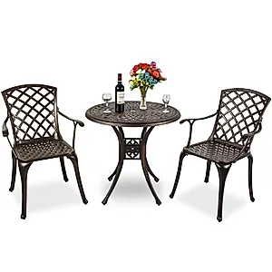 TITIMO 3 Piece Outdoor Bistro Table Set Cast Aluminum Table and Chairs Patio Furniture Antique Bronze