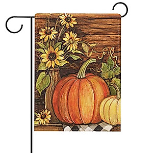 Hzppyz Fall Thanksgiving Pumpkin Sunflowers Home Decorative Garden Flag, Autumn Harvest Yard Outside Farmhouse Decor Flag, Decorations Outdoor Small Flag Double Sided 12 x 18