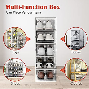 Stackable Shoe Storage Boxes, WAYTRIM 12 Pack Shoe Organizer for Closet Shoe Boxes Clear Plastic Stackable Shoe Bins Space Saving Sneaker Storage Boxes Drop Front Shoe Container Bins Fit to Size 10 - Clear White