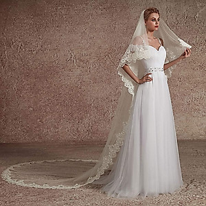 EllieHouse Cathedral Length 2 Tier Lace Bridal Wedding Veil For Bride Ivory 3 M