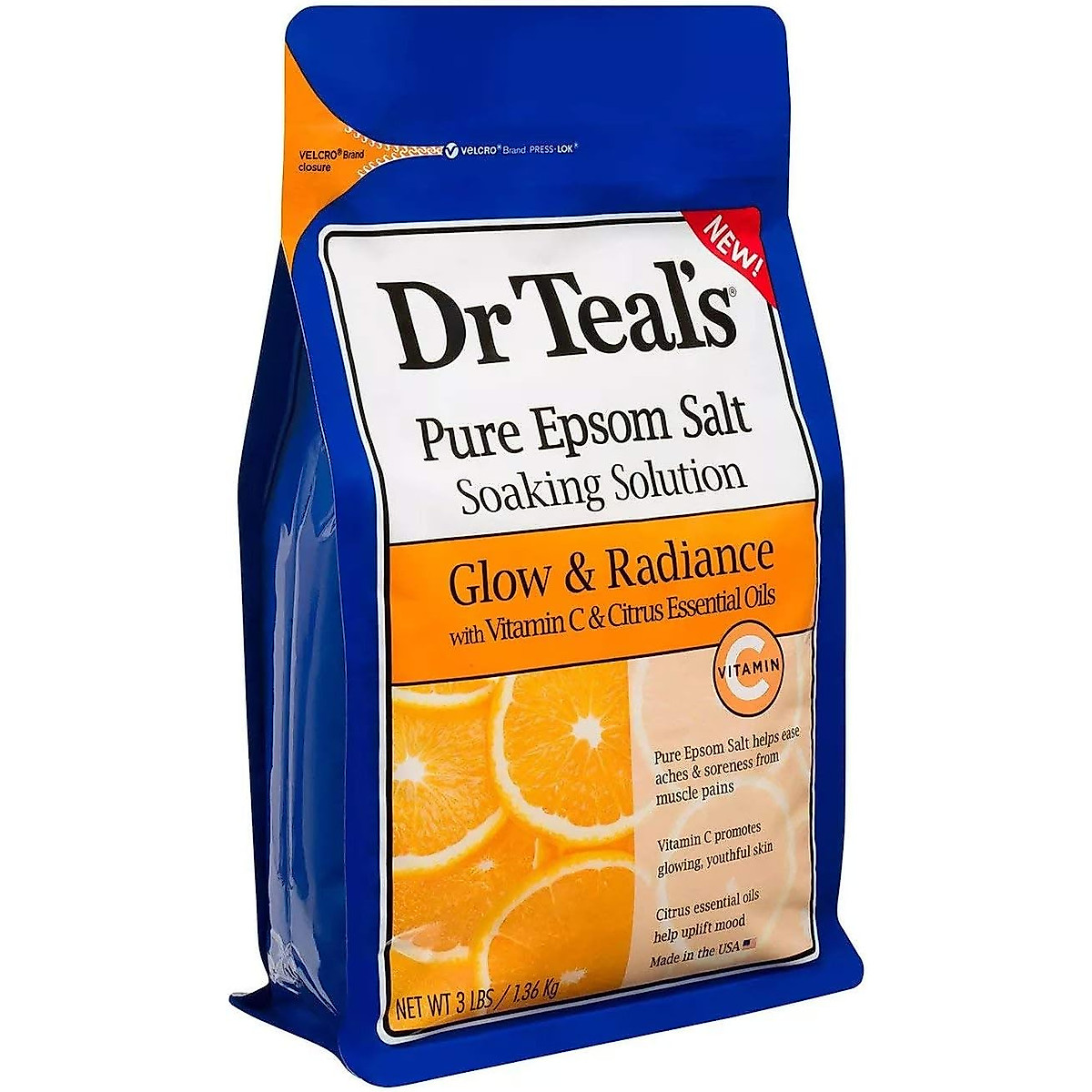 Dr. Teal's Vitamin C & Citrus Salt Bath Gift Set (4 Pack, 3lbs Ea.) - Glow & Radiance Vitamin C & Citrus Oils Blended with Pure Epsom Salt - Promote Glowing, Youthful Skin at Home