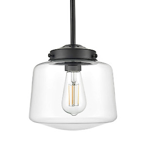 Linea di Liara Scolare Black Pendant Light Fixture Modern Farmhouse Pendant Lighting for Kitchen Island Schoolhouse Vintage Pendant Lamp Kitchen Pendant Light with Clear Glass Shade, Bulb Included