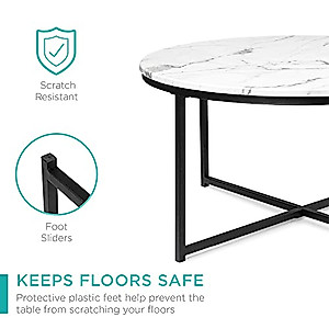Best Choice Products 36in Faux Marble Accent Table, Modern End Table, Large Coffee Table Home Decor for Living Room, Dining Room, Tea, Coffee w/Metal Frame, Foot Caps, Designer - White/Black
