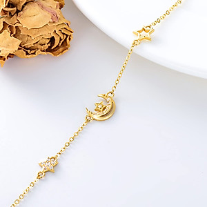 YDD 14k Solid Gold Star Moon Bracelets for Women Gold Star Bracelet Moon Bracelet Gold Moon and Star Bracelet Gifts for Birthday Christmas 6.5''-8.5''