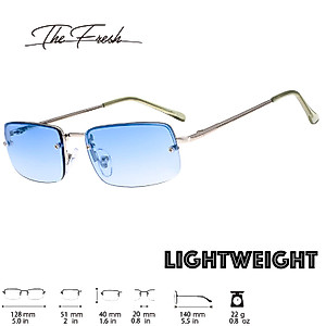 The Fresh Minimalist Small Rectangular Sunglasses Clear Eyewear Spring Hinge - Gift Box Package (204-Silver, Gradient Blue, 51)