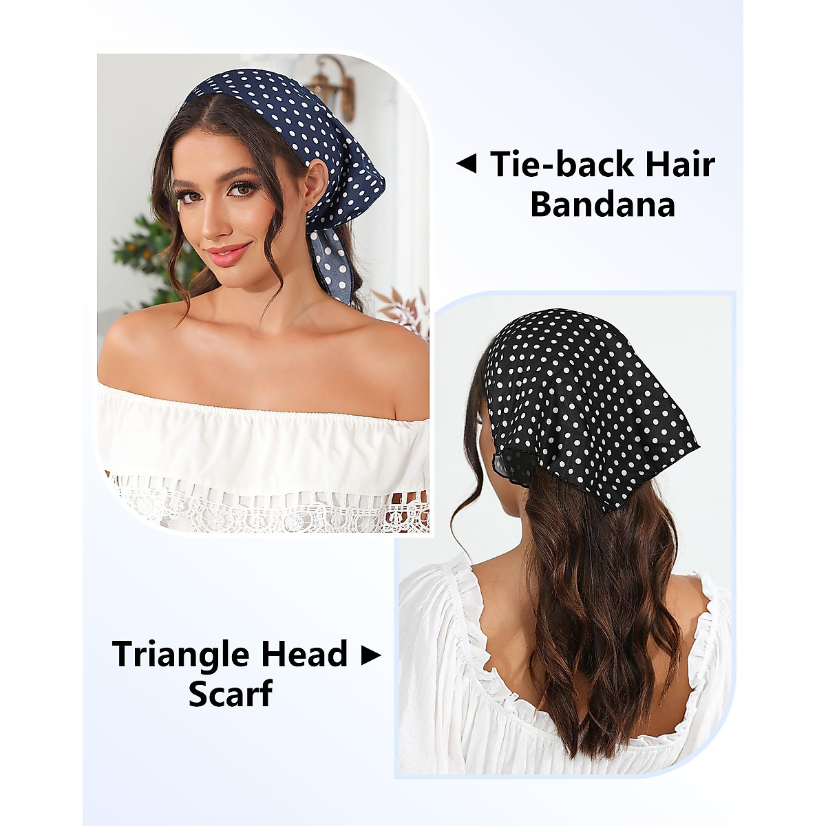 AWAYTR 3Pcs Hair Bandanas Head Kerchief for Women Girls Tie-Back Boho Hair Scarf Headband Bandana Triangle Head Scarf (Polka Dot - Red/Black/Dark Blue)