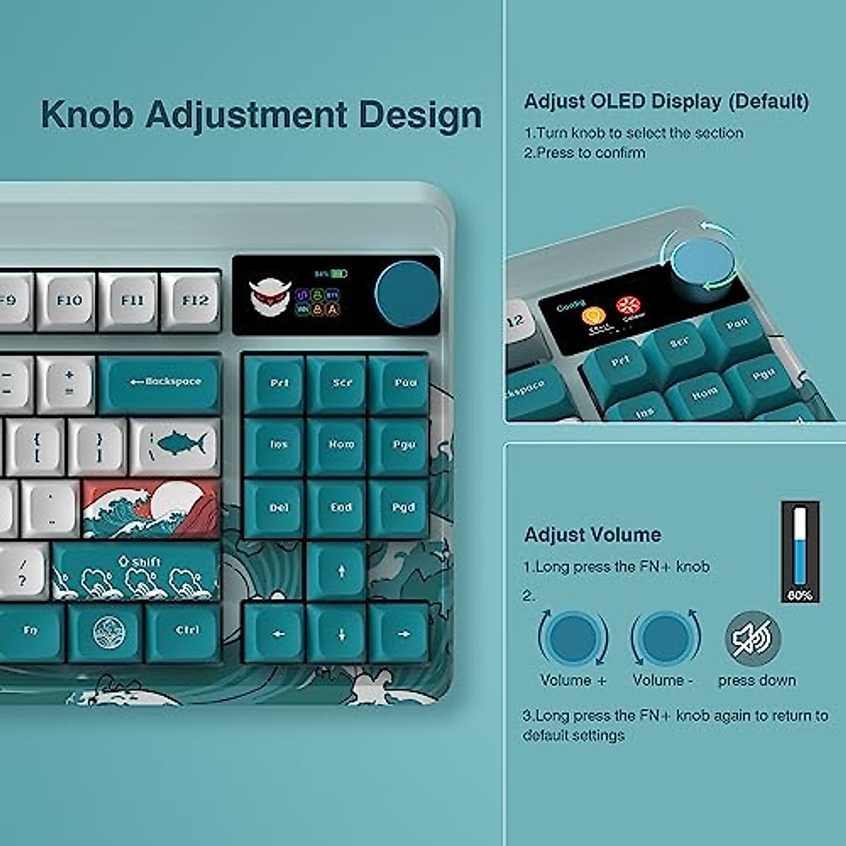 Womier Retro 75% Gaming Keyboard with OLED Display&Knob, M87 Pro Bluetooth 5.1/2.4GHz /USB-C Wireless Mechanical Keyboard with Hot-Swappable Custom Switch, Compact RGB Keyboard (Coral Sea)