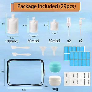 29 PCS Travel Size Refillable Empty Squeeze Pouch TSA Approved Travel Pouches for Toiletries Liquid Travel Containers Leak Proof Portable Travel Fluid Makeup Packing Bag for Cosmetics 30/50/100ml
