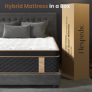 Queen Mattress, 14 Inch Hybrid Mattress with Gel Memory Foam, Fiberglass-Free Medium Firm Deluxe Mattress in a Box, Individual Pocket Spring-Motion Isolation-Edge Support, 100 Nights Trial,CertiPUR-US