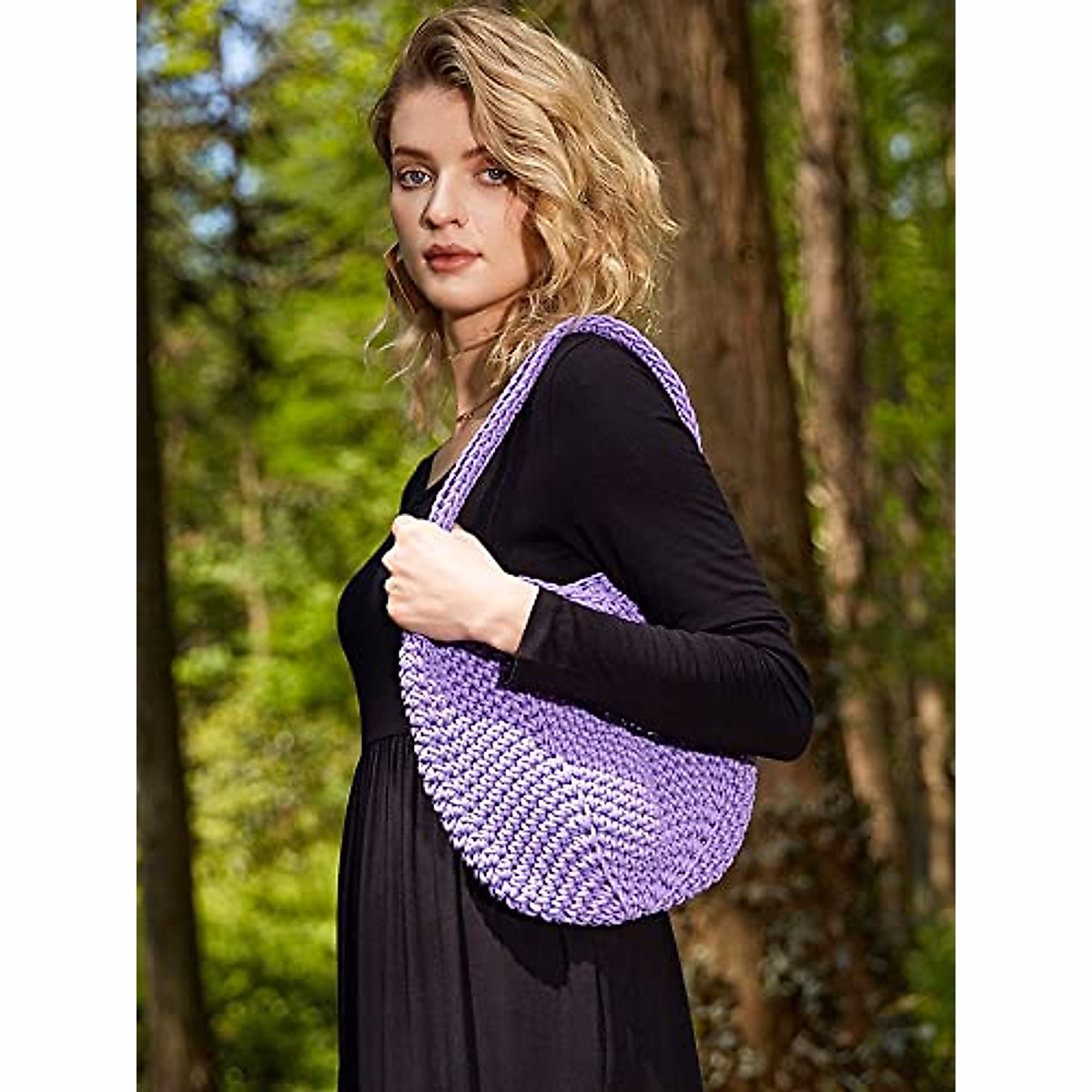 Crochet Knitting Shoulder Bags Women Bucket Eco Friendly Handwoven Handbags Simple Soft Cotton Casual Totes D