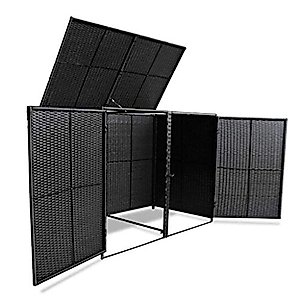 Festnight 2 Wheelie Bin Shed Storage with 2 Individually Doors for Garden Poly Rattan Black 58.3"x31.5"x43.7"