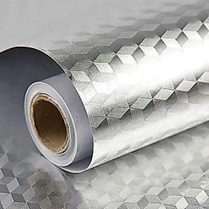 Kitchen Backsplash Wallpaper Stickers Peel and Stick Aluminum Foil Contact Paper