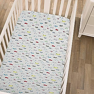 Carter's Busy Cars & Bikes Crib Sheet Super Soft Mini Crib Fitted Sheet, Red, Grey, Yellow, Blue