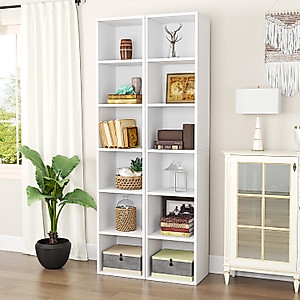 oneinmil Tall Narrow Bookshelf, 6-Tier Cube Display Rack, Modern Corner Bookshelf with Storage Space, Storage Cabinet for Home Office,White