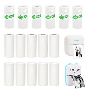 Vicbear 16 Rolls Mini Thermal Printer Paper, Including 6 Rolls Thermal Sticker Paper & 10 Rolls Thermal Plain Paper for Mini Portable Printers, 57X25 mm, Suitable for Various Inkless Sticker Printers