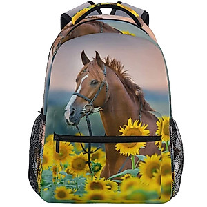 Horse Sunflowers Backpack Girl Backpacks for School Elementary Cute Bookbags for Girls 3rd 4th 5th Grade